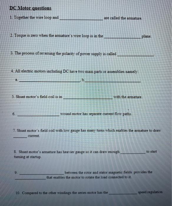Solved DC Motor questions 1. Together the wire loop and are | Chegg.com