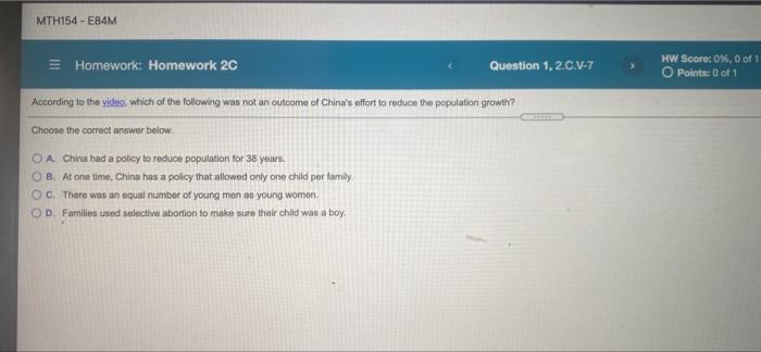 MTH154-E84M Homework: Homework 2C Question 1, 2.C.V-7 | Chegg.com