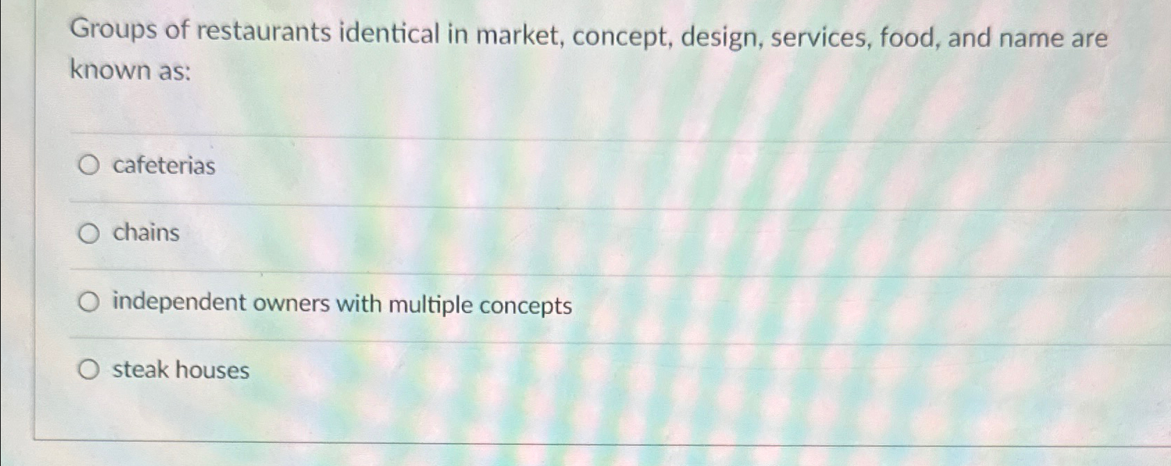 Solved Groups of restaurants identical in market, concept, | Chegg.com