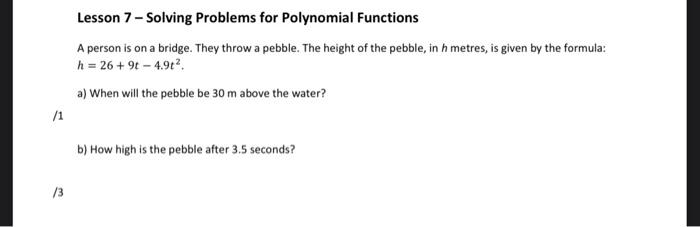 Solved Lesson 7 - Solving Problems for Polynomial Functions | Chegg.com
