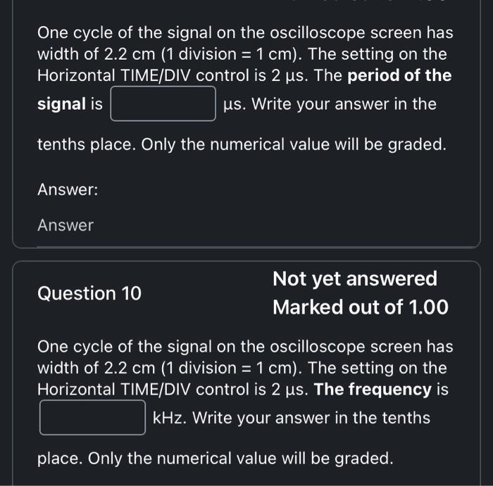 Solved One cycle of the signal on the oscilloscope screen | Chegg.com