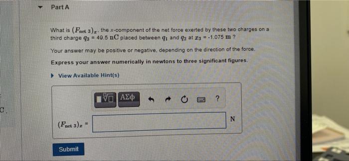 Solved Part A What is (Fnet 3), the x-component of the net | Chegg.com