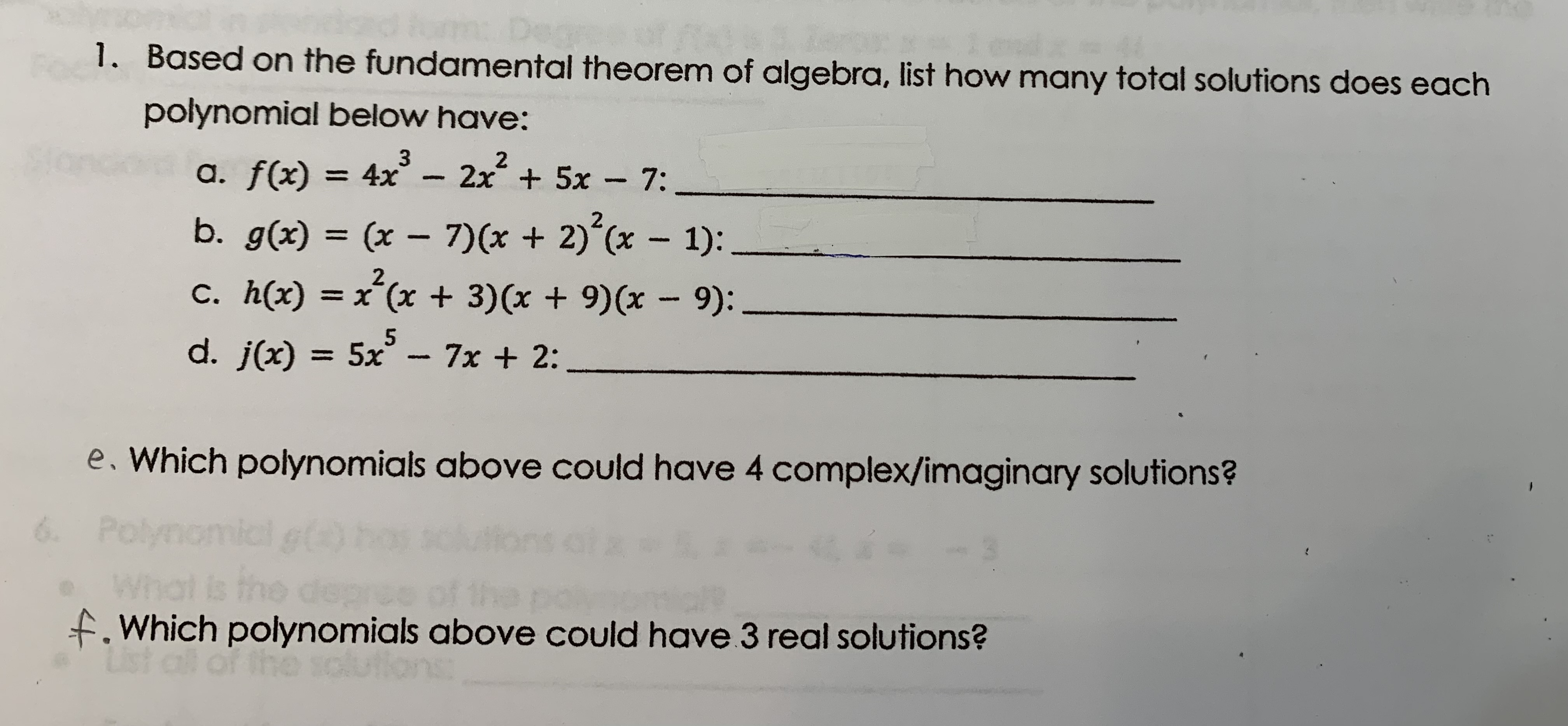 Solved Based on the fundamental theorem of algebra, list how | Chegg.com