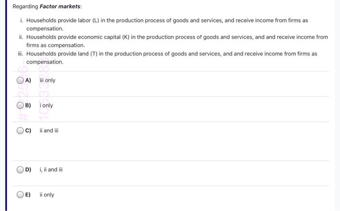 Solved Regarding Factor markets: i. Households provide labor | Chegg.com