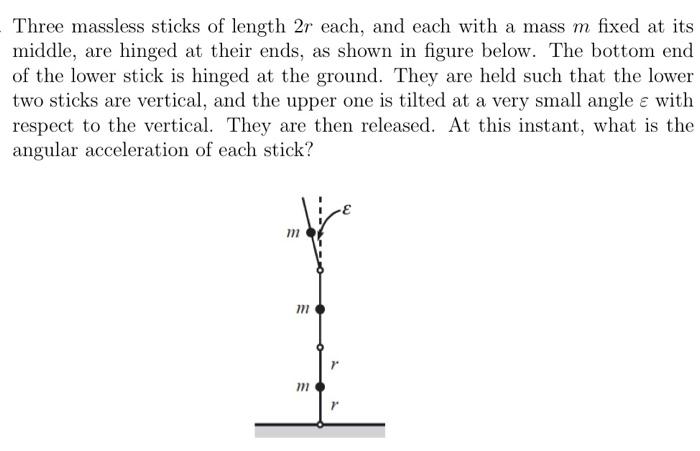 Solved Three massless sticks of length 2r each, and each | Chegg.com