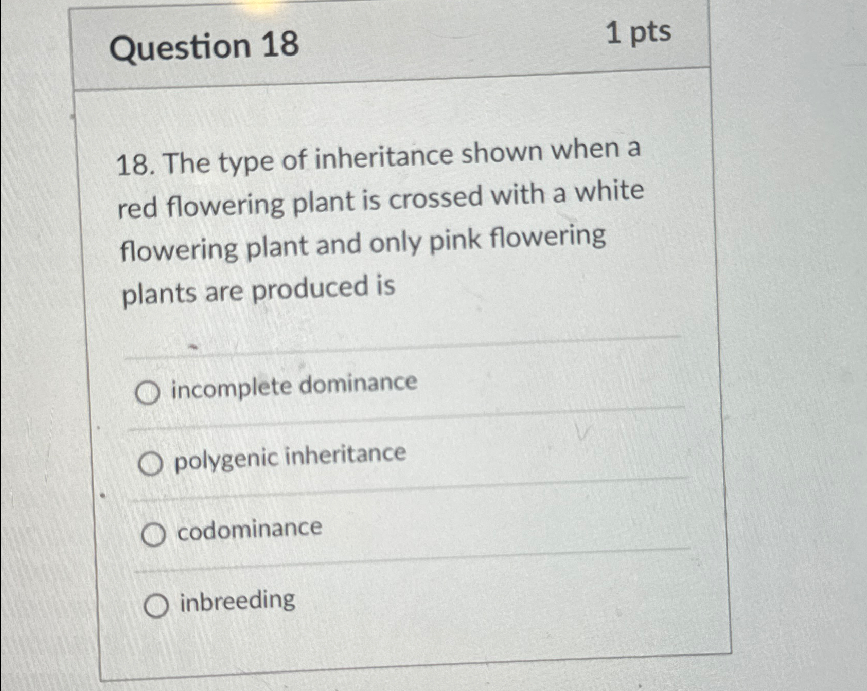 Solved Question 181pts18. ﻿The type of inheritance shown | Chegg.com