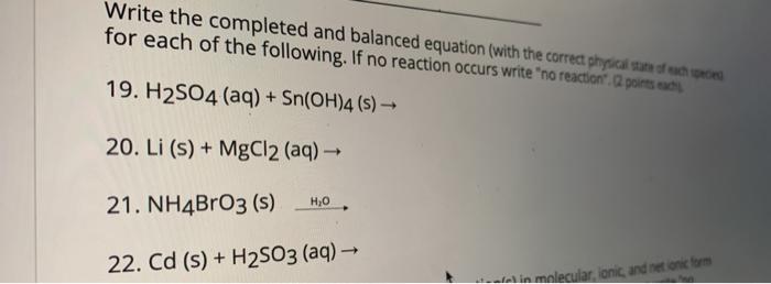 Solved Write the completed and balanced equation (with the | Chegg.com