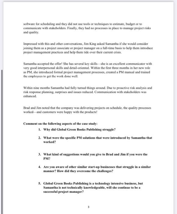 Solved Case Study 2: Project Management Mini-Case Study: | Chegg.com