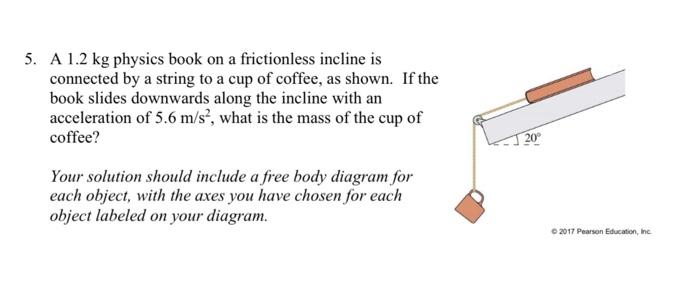 Solved 5. A 1.2 kg physics book on a frictionless incline is | Chegg.com