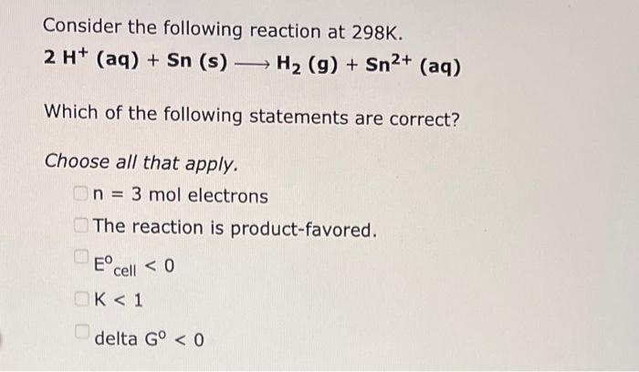 Solved Consider the following reaction at 298 K. | Chegg.com