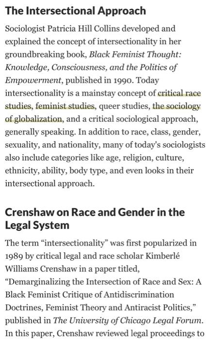 Solved What does Patricia Hill Collins mean by | Chegg.com