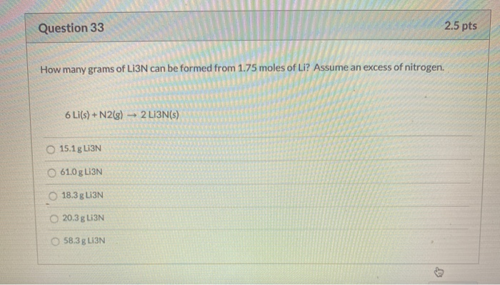 Solved Question 33 2.5 pts How many grams of Li3N can be | Chegg.com