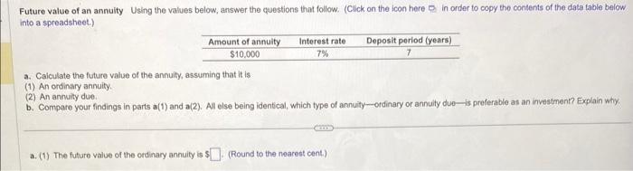 Solved Future value of an annuity Using the values below, | Chegg.com
