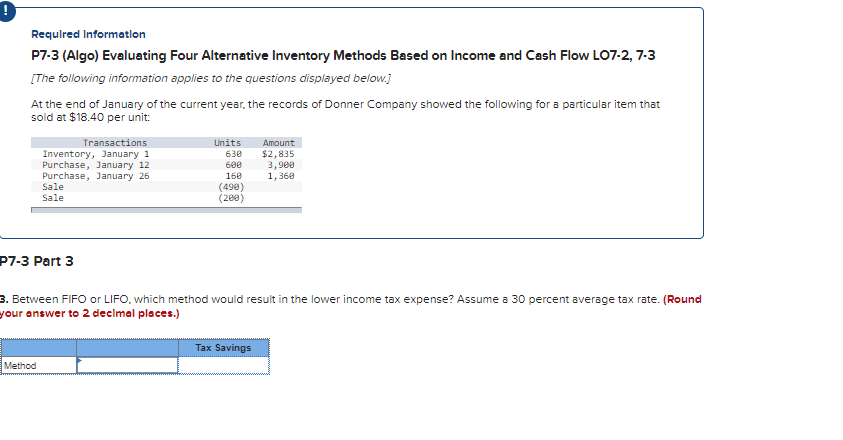 Solved Requlred InformatlonP7.3 (Algo) ﻿Evaluating Four | Chegg.com