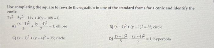 Solved Use completing the square to rewrite the equation in | Chegg.com