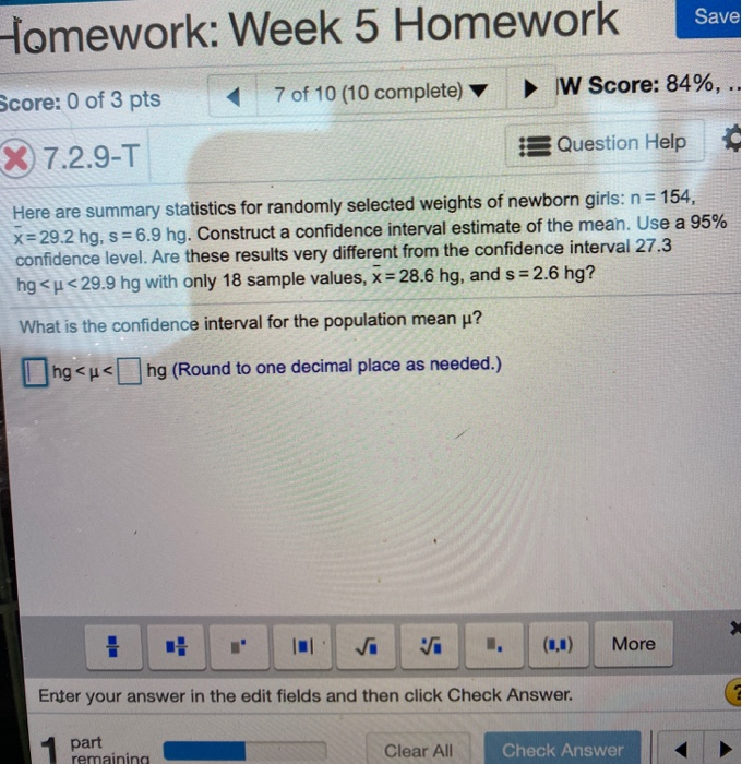 Solved Save Homework: Week 5 Homework 7 of 10 (10 complete) | Chegg.com