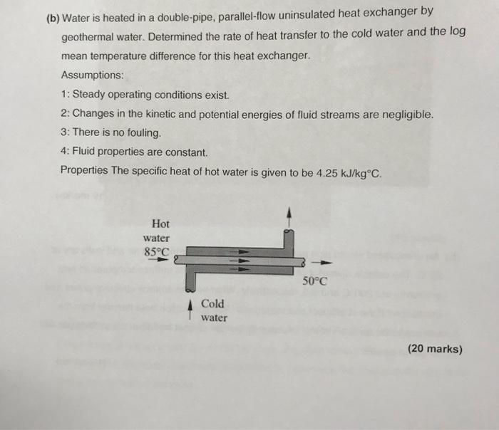 Solved (b) Water is heated in a double-pipe, parallel-flow | Chegg.com