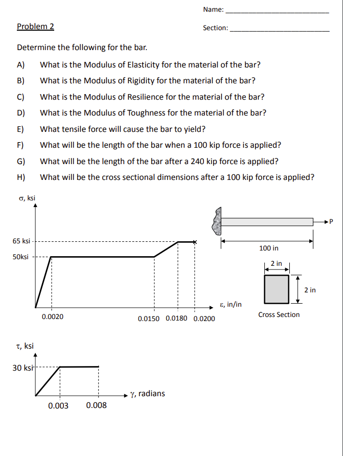 Solved Name: Problem 2 ﻿Section Determine the following for | Chegg.com