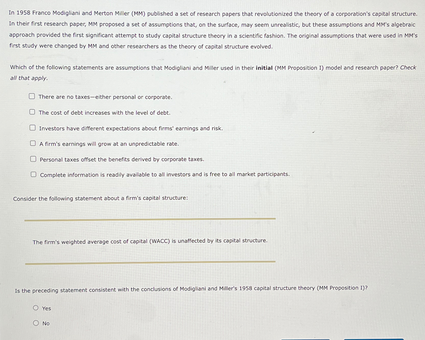 Solved In 1958 ﻿Franco Modigliani and Merton Miller (MM) | Chegg.com