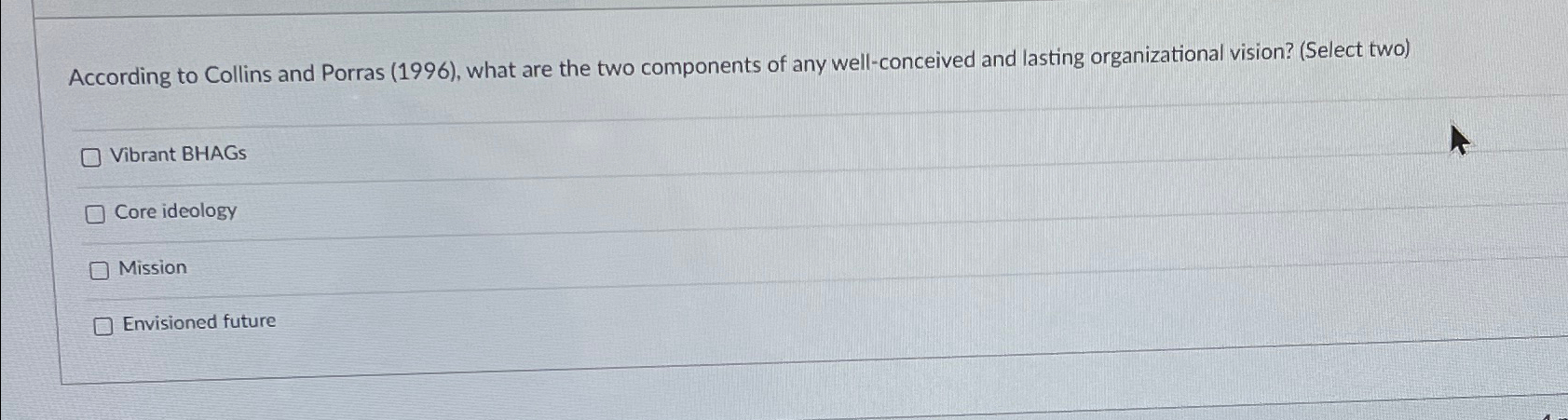 Solved According to Collins and Porras (1996), ﻿what are the | Chegg.com