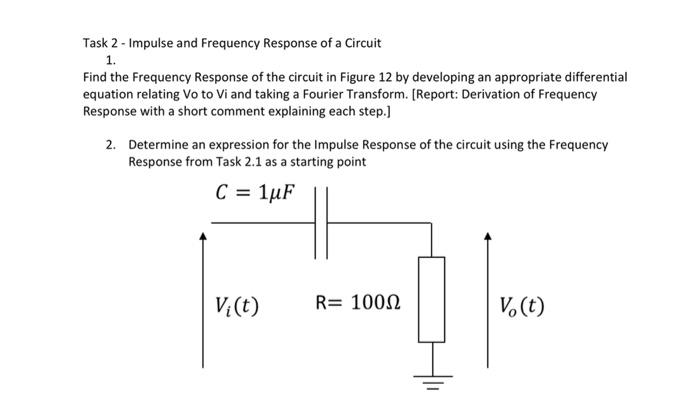 Solved Task 2 - Impulse and Frequency Response of a Circuit | Chegg.com