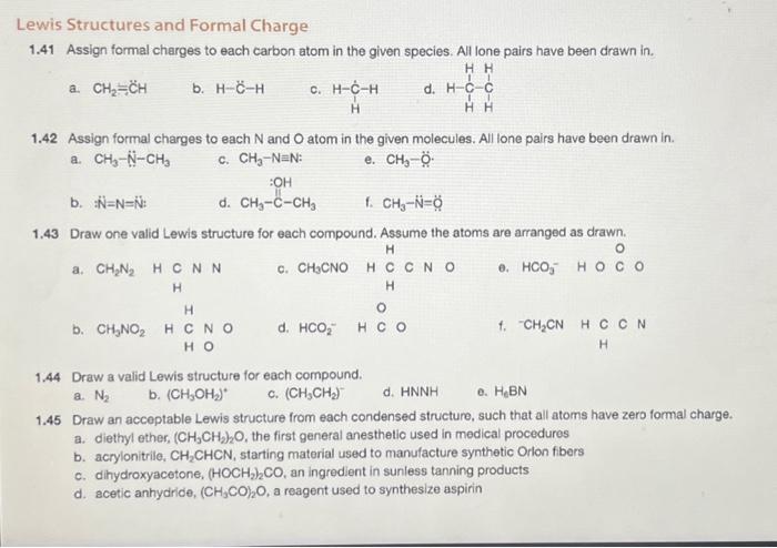 Solved ewis Structures and Formal Charge 1.41 Assign formal | Chegg.com