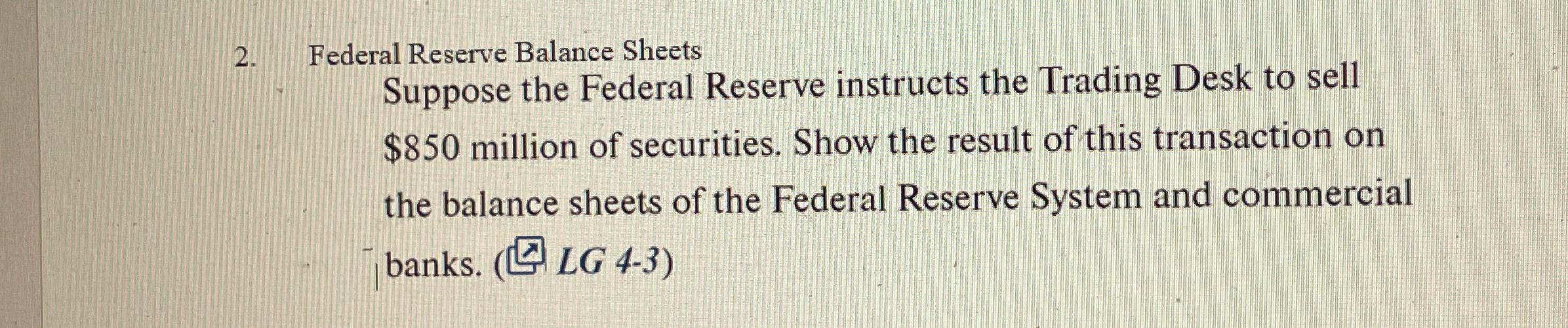 Solved Federal Reserve Balance SheetsSuppose the Federal | Chegg.com
