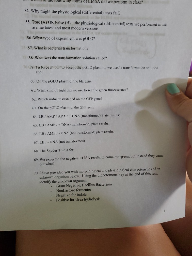 ving forms of ELISA did we perform in class? 54. Why | Chegg.com