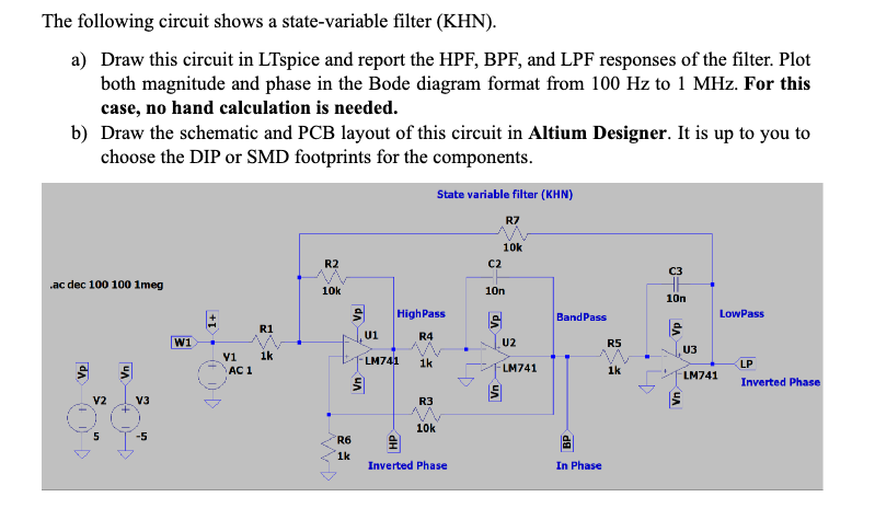 Solved The following circuit shows a state-variable filter | Chegg.com