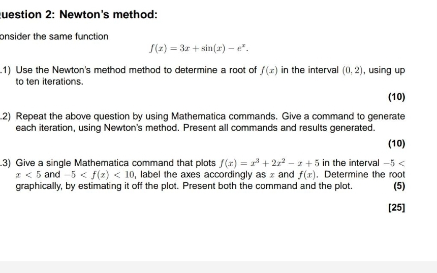 Solved uestion 2: Newton's method:onsider the same | Chegg.com