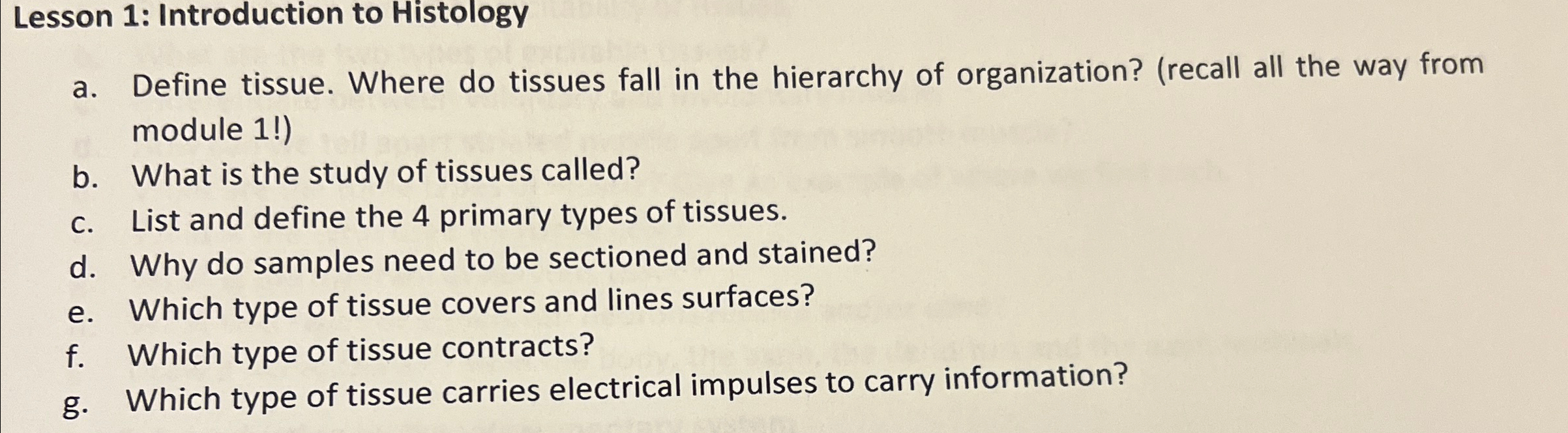 Solved Lesson 1: Introduction to Histologya. ﻿Define tissue. | Chegg.com