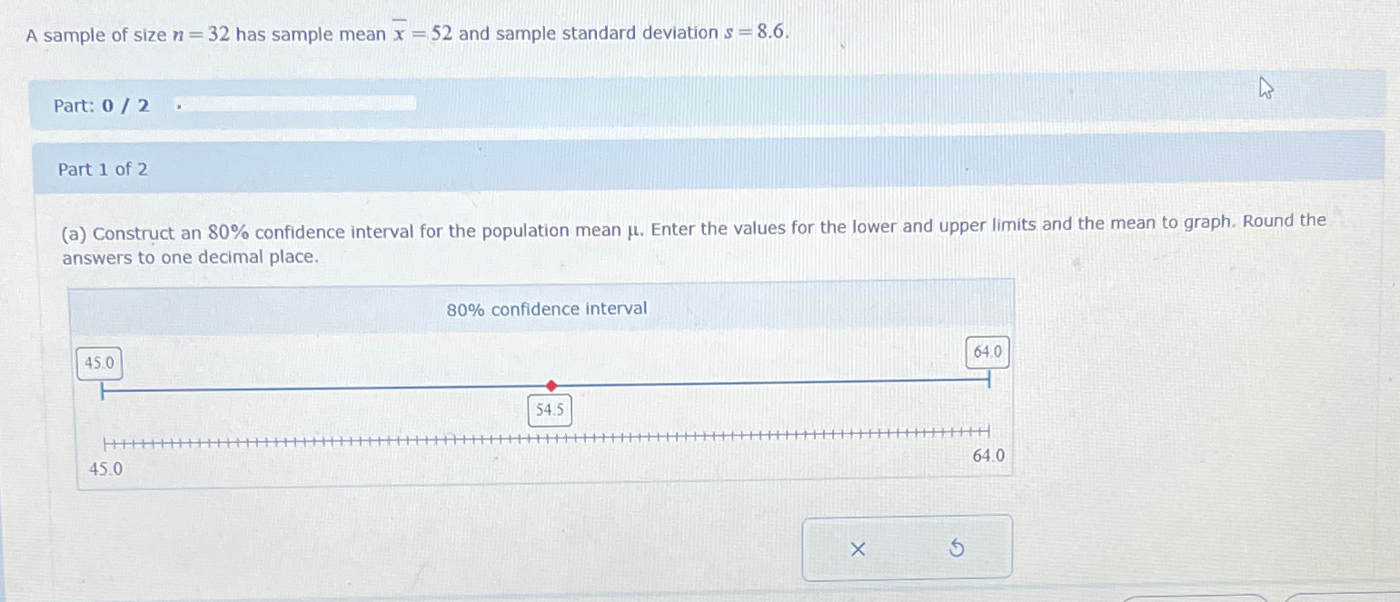 Solved A sample of size n=32 ﻿has sample mean x‾=52 ﻿and | Chegg.com