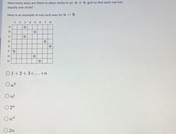Solved How many ways are there to place circles in an n×n | Chegg.com