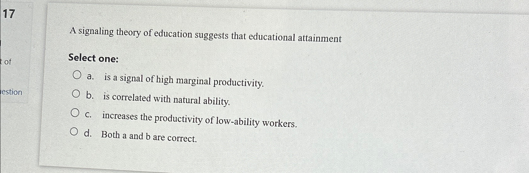 Solved 17A signaling theory of education suggests that | Chegg.com