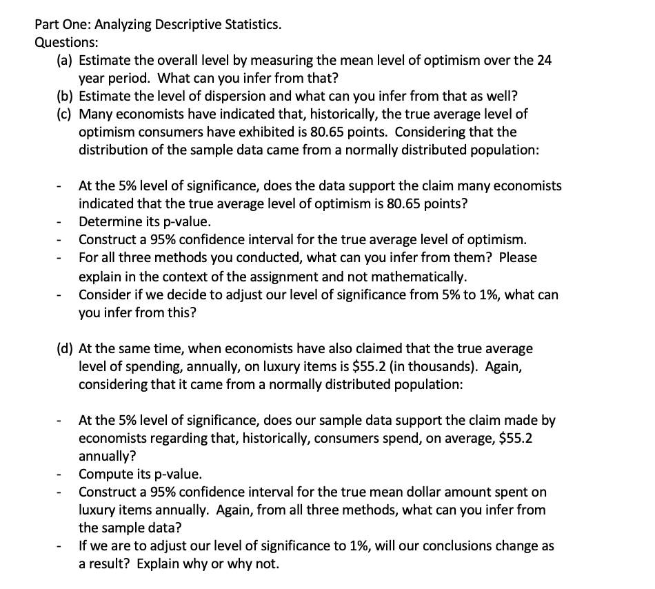 Solved Part One: Analyzing Descriptive | Chegg.com