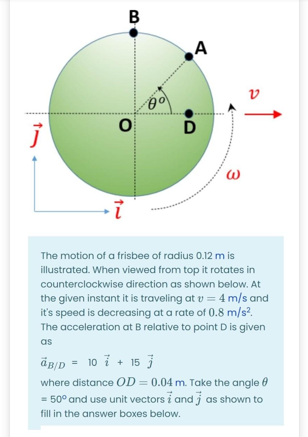 Solved B A 12 00 o D j 3 The motion of a frisbee of radius | Chegg.com