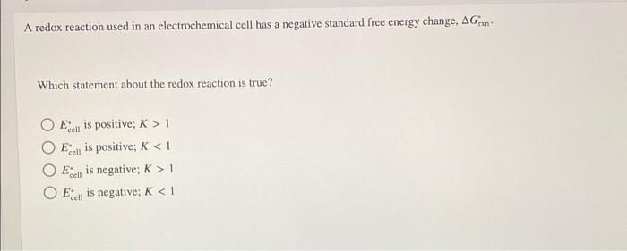 Solved A redox reaction used in an electrochemical cell has | Chegg.com