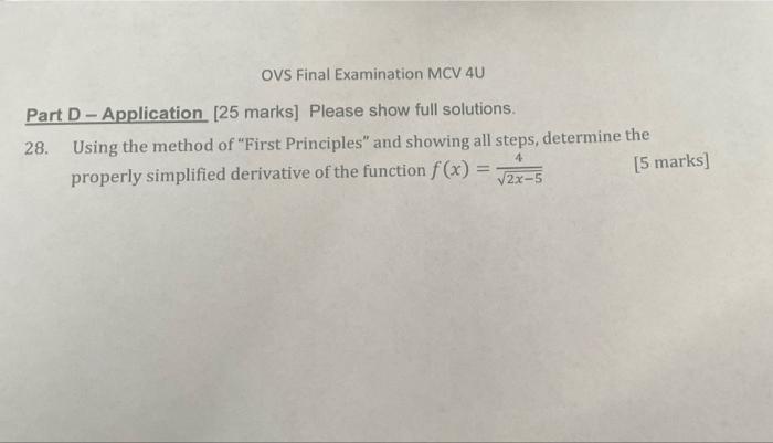 Solved OVS Final Examination MCV 4U Part D-Application [25 | Chegg.com