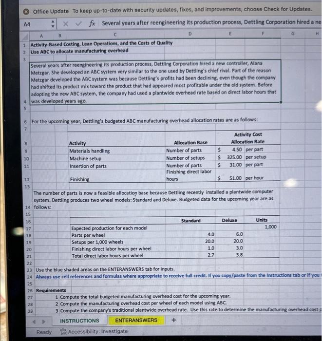 Solved For the upcoming year, Dettling's budgeted ABC | Chegg.com