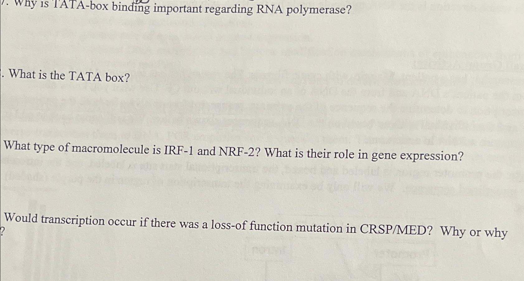 Solved Why is TATA-box binding important regarding RNA | Chegg.com