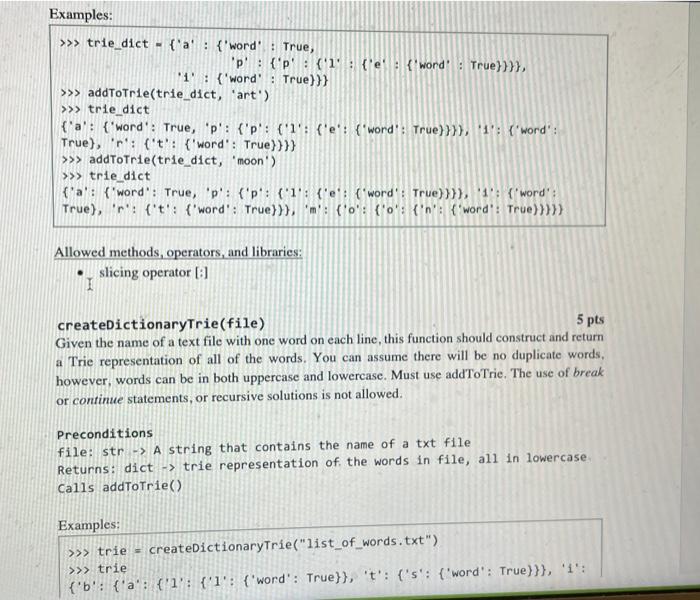 Solved Question #7: Trie 25 pts In this section you will use | Chegg.com