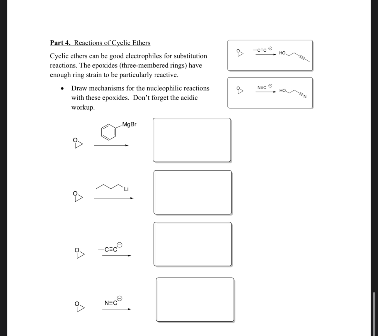 Solved Part 4. ﻿Reactions of Cyclic EthersCyclic ethers can | Chegg.com