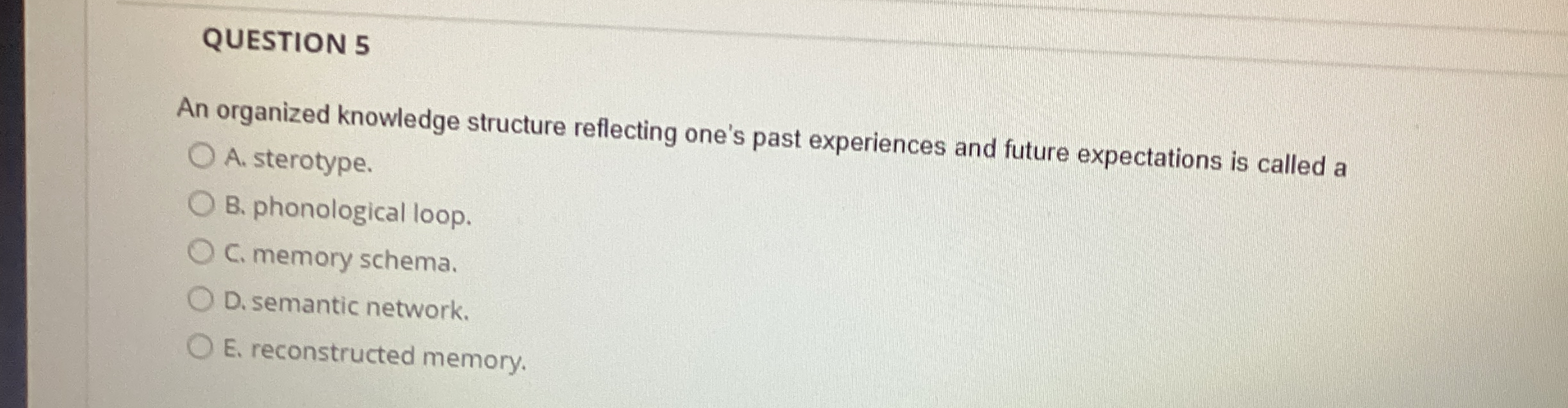 Solved QUESTION 5An organized knowledge structure reflecting | Chegg.com