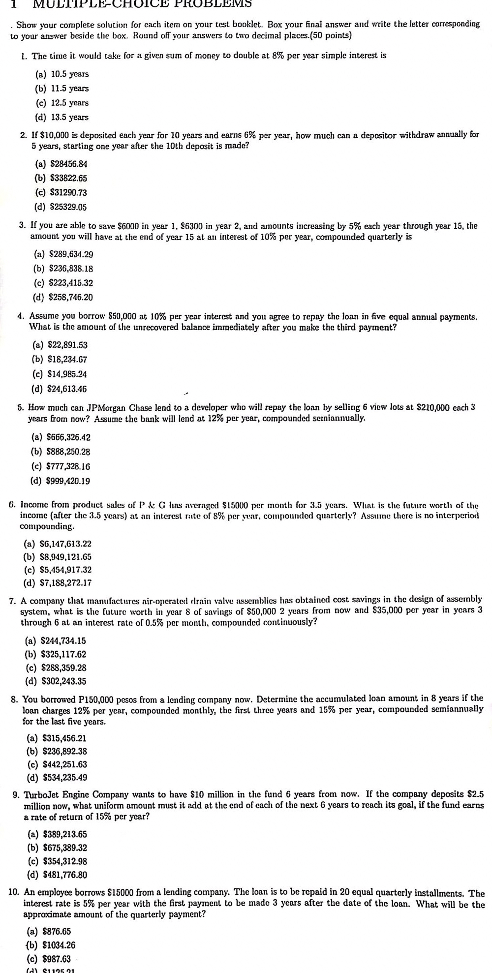 Solved Show your complete solution for each item on your | Chegg.com