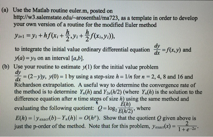 Solved & Forward Euler function (X,Y)-euler(fun, a,b,yo,N) | Chegg.com