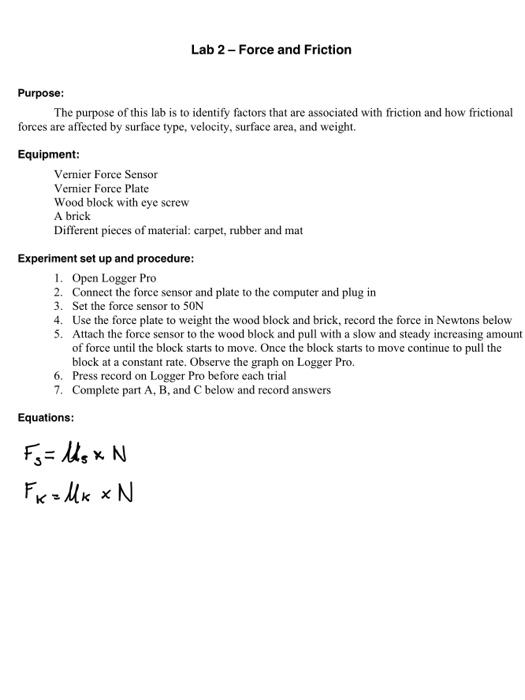 Solved Lab 2 - Force and Friction Purpose: The purpose of | Chegg.com