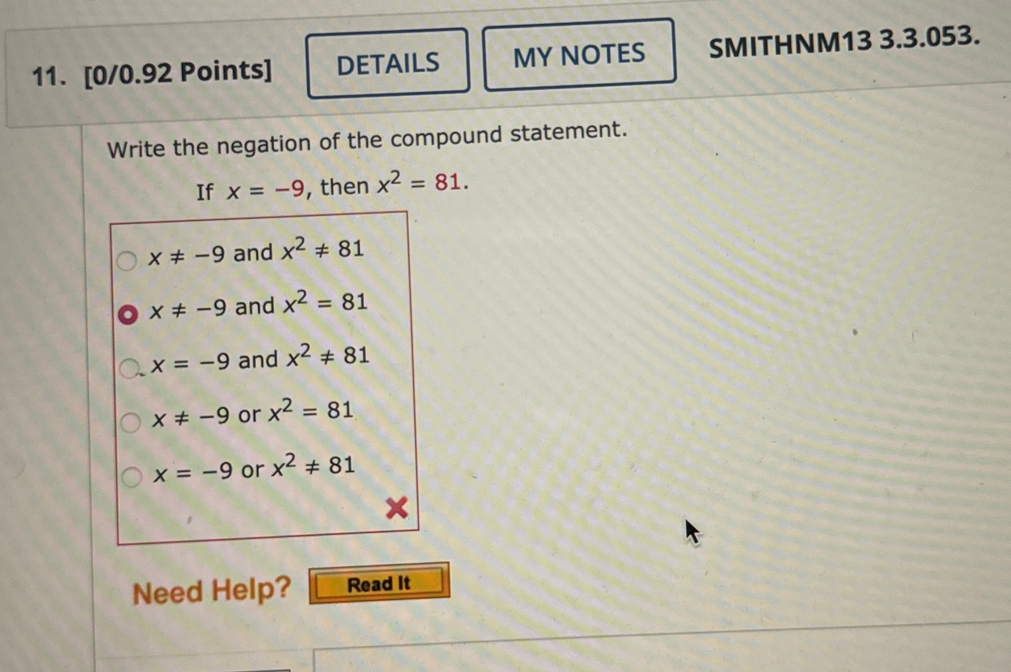 Solved [0/0.92 ﻿Points] ﻿SMITHNM13 3.3.053.Write the | Chegg.com