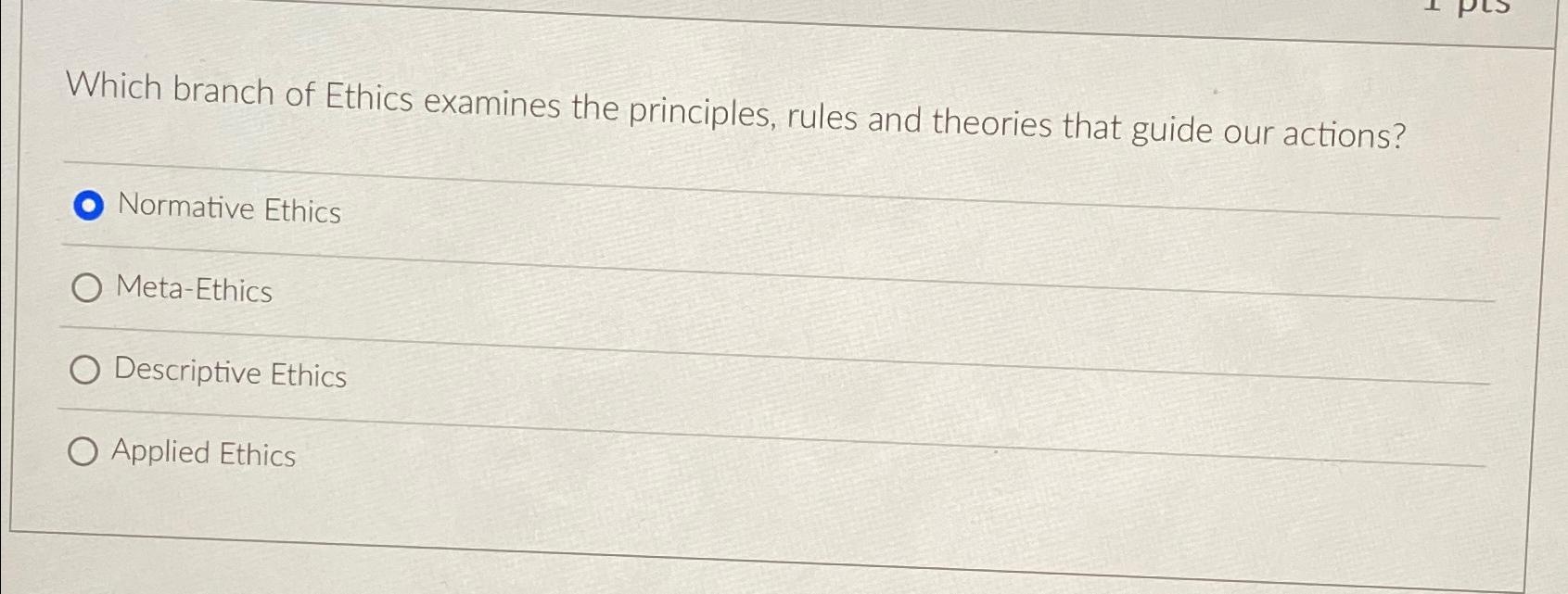 Solved Which branch of Ethics examines the principles, rules | Chegg.com