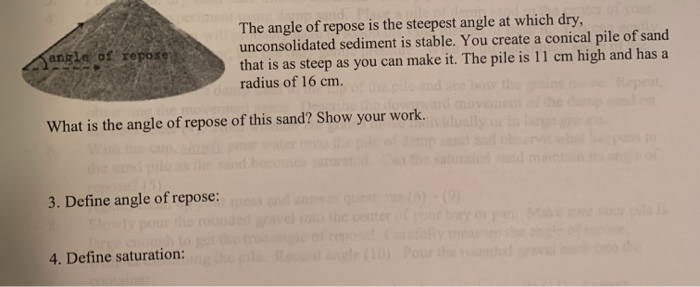 Solved angle of repose The angle of repose is the steepest | Chegg.com
