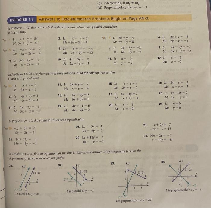 Solved (c) Intersecting, if m1 =m2 (d) Perpendicular, if | Chegg.com